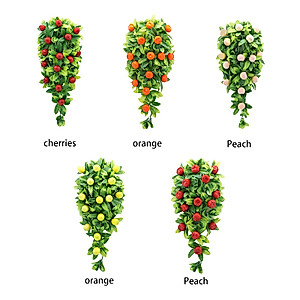 Okngr 1 Pcs Artificial Hanging Plant with Fruits, 15.74 Inch Plastic Fake Greenery Vine Hanging Garland Decorative Hanging Flowers for Home Kitchen Garden Office Wedding Wall Indoor Outdoor Decor