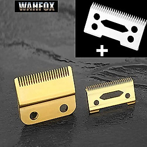 Professional 2 holes replacement blades set NEW Upgrade for Wahl Hair Clippers including 1 440C fixed blade 1 440C moving blade 1 Ceramic blade (Gold)