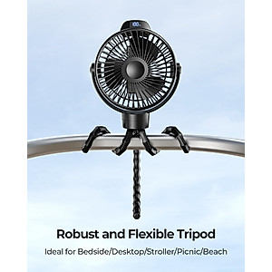 Koonie Astronaut Baby Fan for Stroller, Car Seat Cooling Fan Clip-on with Flexible Tripod, Rechargeable Battery Operated Mini Fan,3 Speeds Strong Airflow (blue)