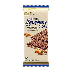HERSHEY'S SYMPHONY Chocolate Almond Toffee XL, Candy Bars, 4.25 oz (16 Pieces, 12 Count)