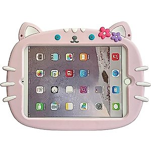 Premium Cute Soft Silicone Cat Pattern Tablet Case with Built-in Foldable Kickstand Shockproof Cover Case for iPad Air 2/ iPad 6/Pro 9.7"