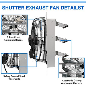 JPOWER 12 Inch Exhaust Fan Wall Mounted,Automatic Aluminum Shutter,Vent Fan High Speed 1800CFM For Garages And Shops,Greenhouse,Attic Ventilation,Upgraded Version