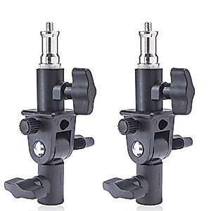 WELLMAKING 2PCS U Shape Tilt Adapter Swivel Mount Umbrella Holder Light Stand with Standard 1/4 to 3/8 inch Metal Male Screw Adapter Spigot Stud for Studio Light Stand, Hotshoe/Coldshoe Adapter