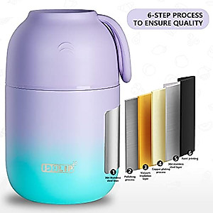 IDHLIP Thermos for Hot Food - Wide Mouth Soup Thermos for Kids Adults - 17 oz Insulated Food Container with Folding Spoon for Hot Cold Food Stainless Steel Food Jar for School (Purple-Blue)