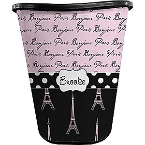 RNK Shops Paris Bonjour and Eiffel Tower Waste Basket - Single Sided (Black) (Personalized)