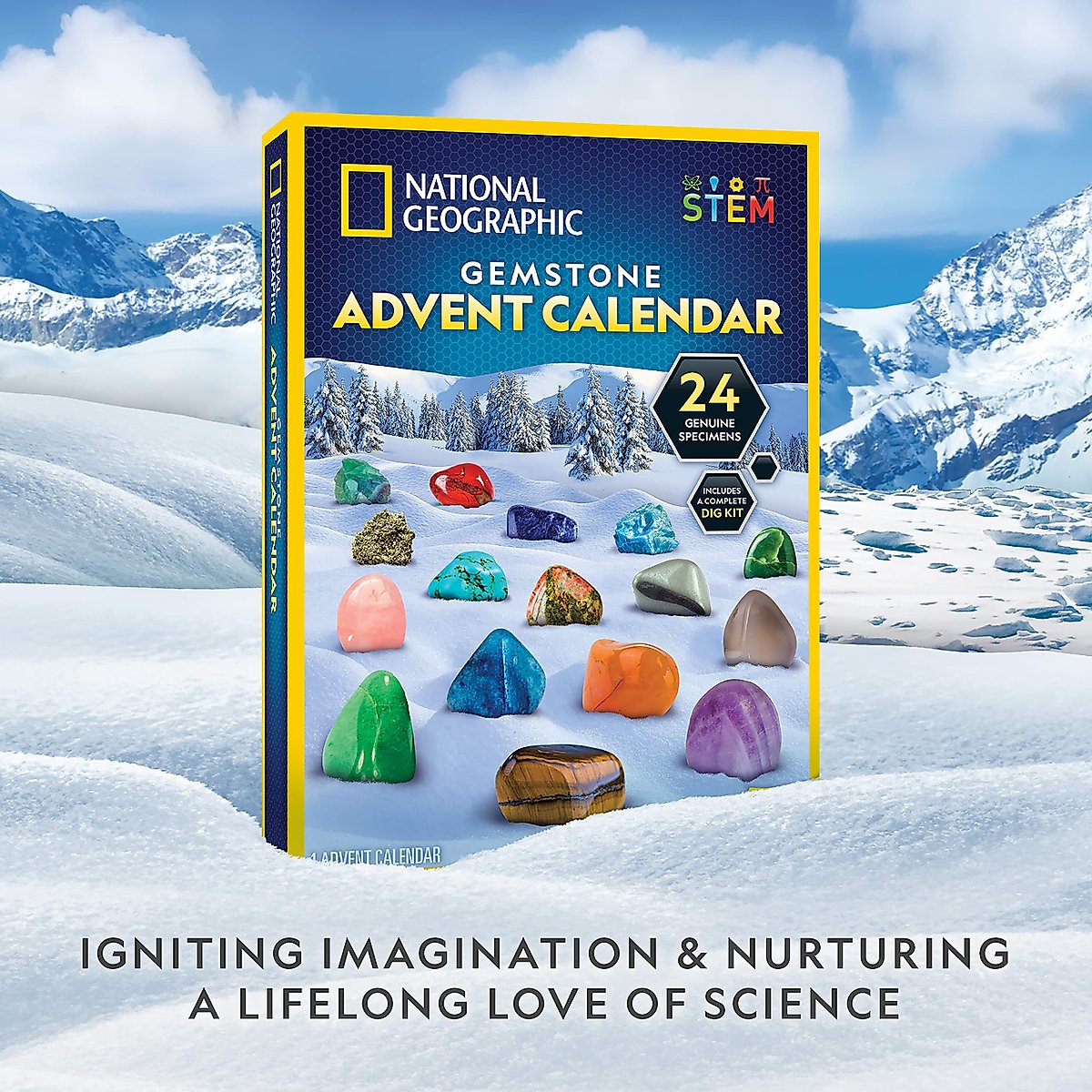NATIONAL GEOGRAPHIC Gemstone Advent Calendar - 2024 Advent Calendar for Kids with 24 Gemstones to Open Each Day, a Complete Rock Collection Christmas Countdown Calendar with Mini Gemstone Dig Kit