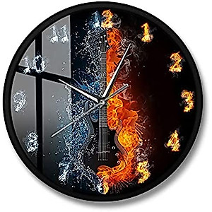 Member's Day Gifts for Women Half Water Half Fire Acoustic Guitar Electric Guitar Wall Clock Musical Instrument Surreal Home Decor Gift for Guitar Players Gifts for Men