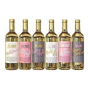 Mommy Milestone Wine Labels and Stickers, Great Baby Shower and Pregnancy Gift Ideas for Mom To Be, Funny Mom's First Moments After Having New Baby Girl or Boy – Set of 6 – By Harper & Ivy Designs