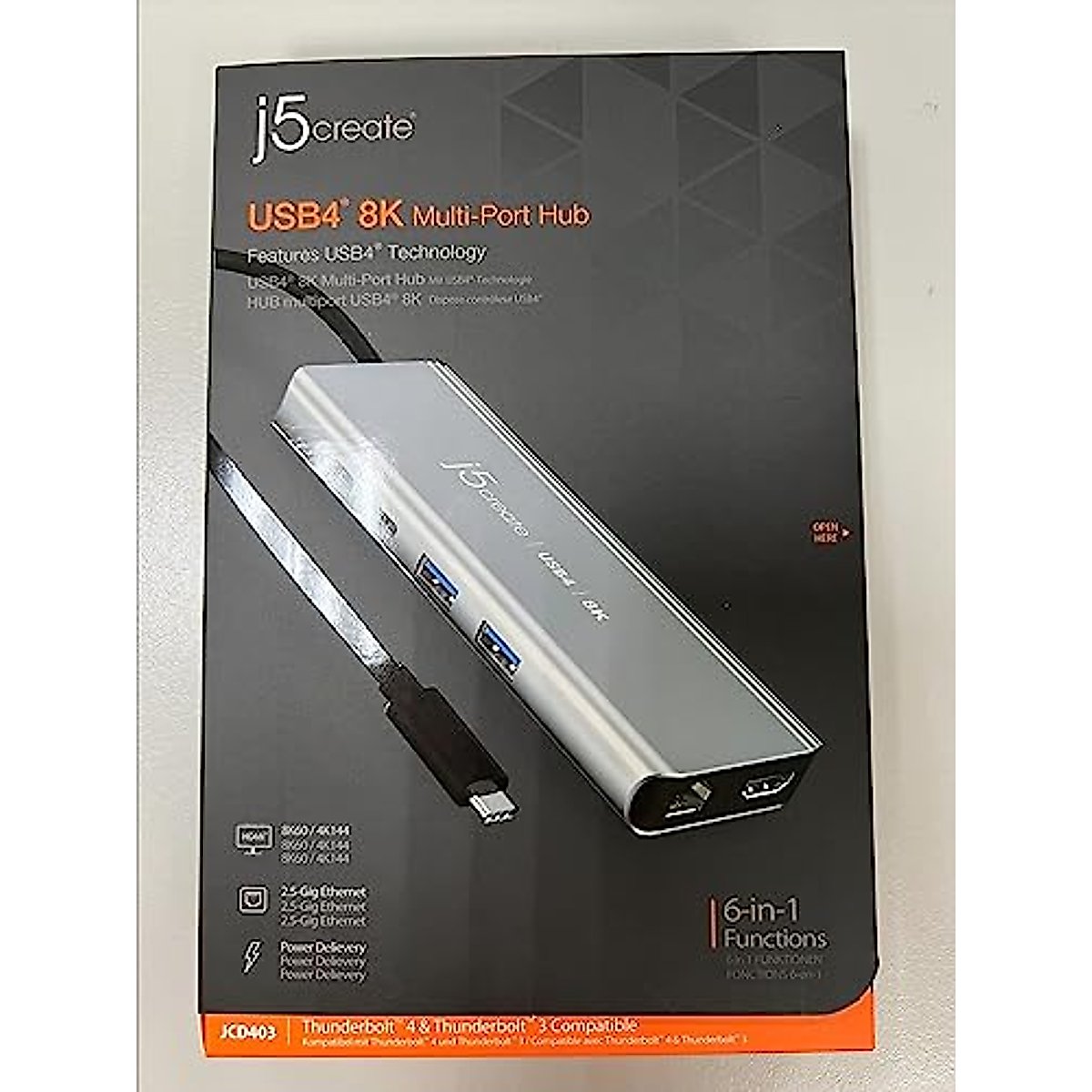 j5create USB4 8K Multi-Function Hub - 8K60/4K144 HDMI, 2.5G Ethernet, PD Charging, 10Gbps USB-A, 10Gbps USB-C Ports | Compatible with MacBook, Windows, Thunderbolt 3/4, and USB4 Devices (JCD403)