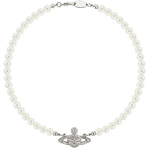 DODOLOOK Saturn Pearl Necklace Golden Silver White Pearl Bead Necklaces Crystal Rhinestone Pearl Necklace for Women Best Friend Girlfriend Birthday Anniversary Valentine's Day (Silver)