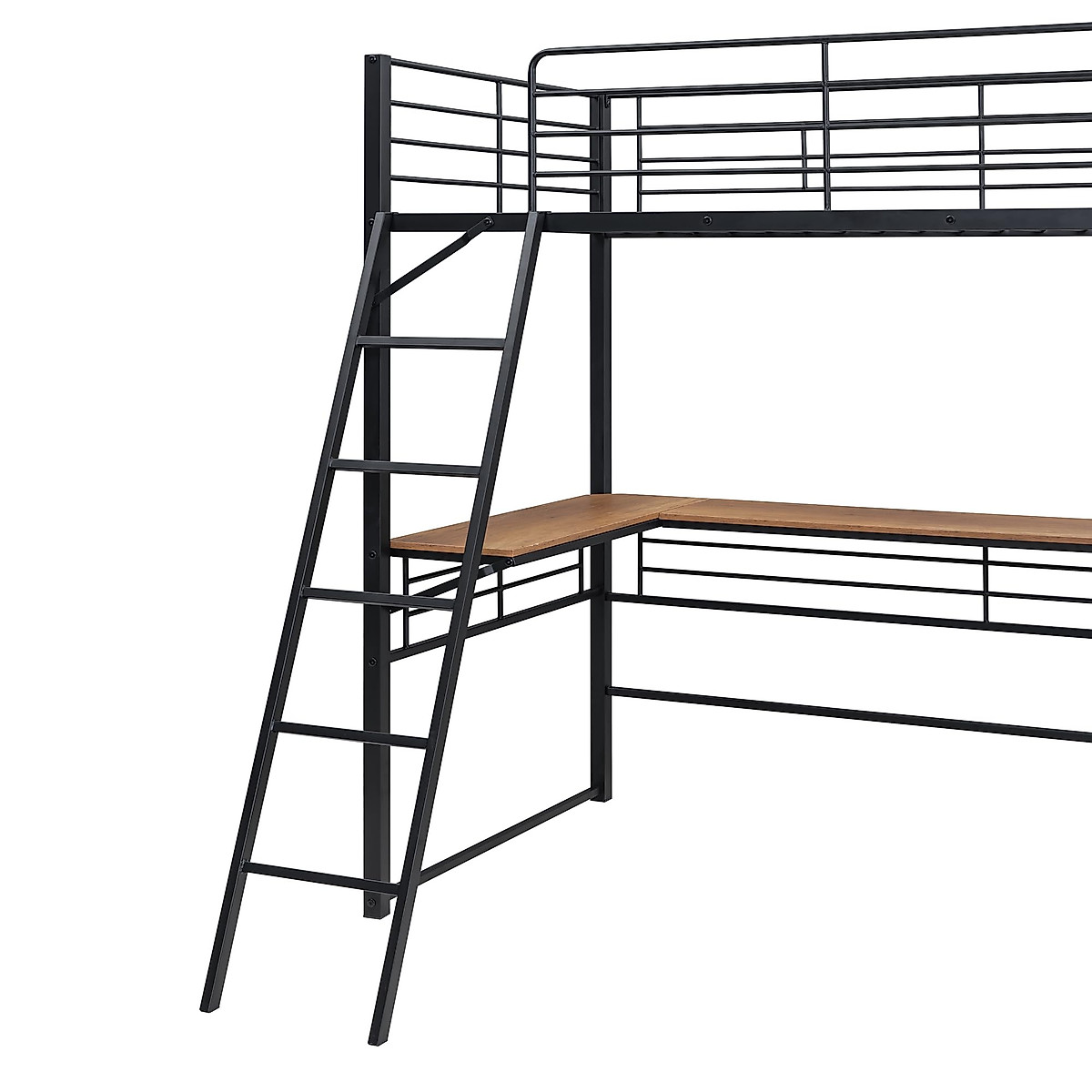 Twin Size Metal Loft Bed with L-Shaped Desk,Heavy Duty Metal Loft Bed with 3 Tier Shelves for Kids Teens Adults,High Loft Bed Frame, Space Saving(Twin,Black)