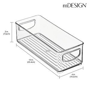 mDesign Plastic Stackable Small Organizing Bin Kitchen Pantry Cabinet, Refrigerator, Freezer Food Organization Storage Bins with Handles, Drawer Container Organizer for Yogurt, Pouches, 4 Pack - Clear