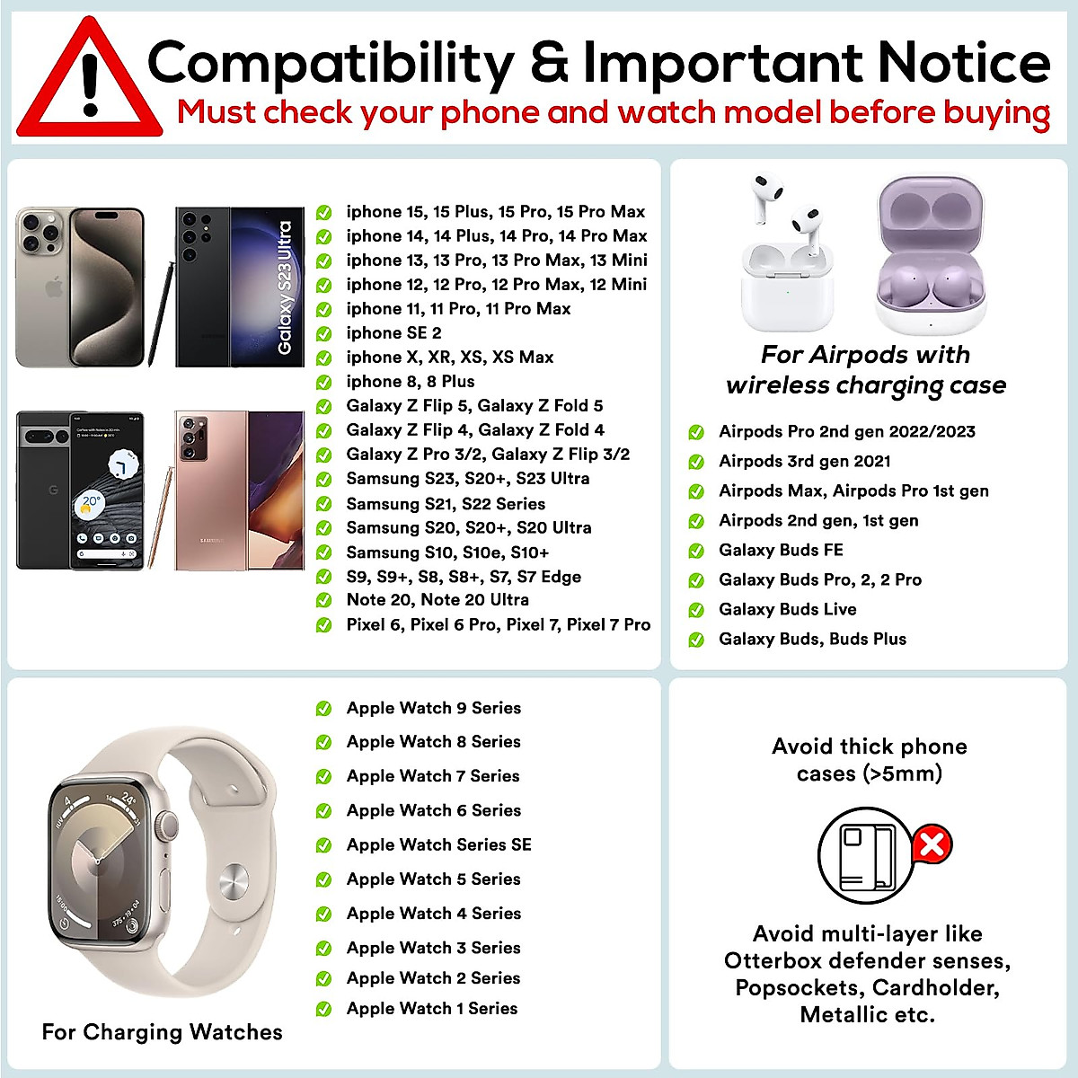 Apple 4 in 1 Wireless Charging Station for iPhone 15/15 Pro Max/15 Plus iPhone 14/13/12/11 Series, Air Pods Pro, Watch Charging for iWatch Series 9/8/7/6/SE, with Adapter & iWatch Charging Cable