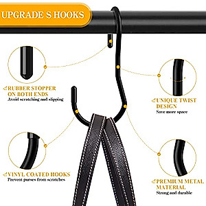 Fitnice 10 Pack Purse Hanger for Closet, S Hooks for Hanging Twisted Purse Hooks Heavy Duty S Hooks Handbag Hanger Organizer Space Saving Closet Rod Hooks for Clothes, Bags, Plants, Pans, Pots (Black)