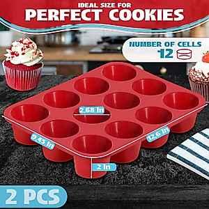 V TOWER 2Pcs Silicone Muffin Pans for Baking - 2 inch Deep Muffin Pan Silicone Molds for Baking Pans Nonstick Muffin Pan 12 Cavity - Silicone Muffin Pan Cupcake Silicone Molds Baking Pan Set