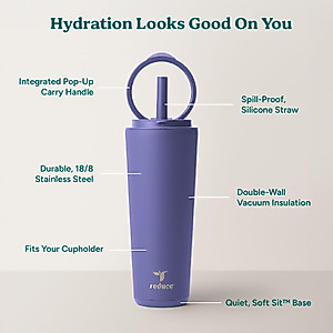 Reduce Halo 24 oz Stainless Steel Vacuum Insulated Tumbler - Spill Proof Travel Mug with Flip Handle Lid - Keeps Drinks Cold for 32 Hrs - Dishwasher Safe - Cupholder Friendly - Future Dusk