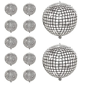 12 Pack Disco Balloons,22 Inch Large Disco Balloons 4D Silver Laser Balloons Metallic Mirror Mylar Balloons for 70s Disco Party Decorations Birthday Party