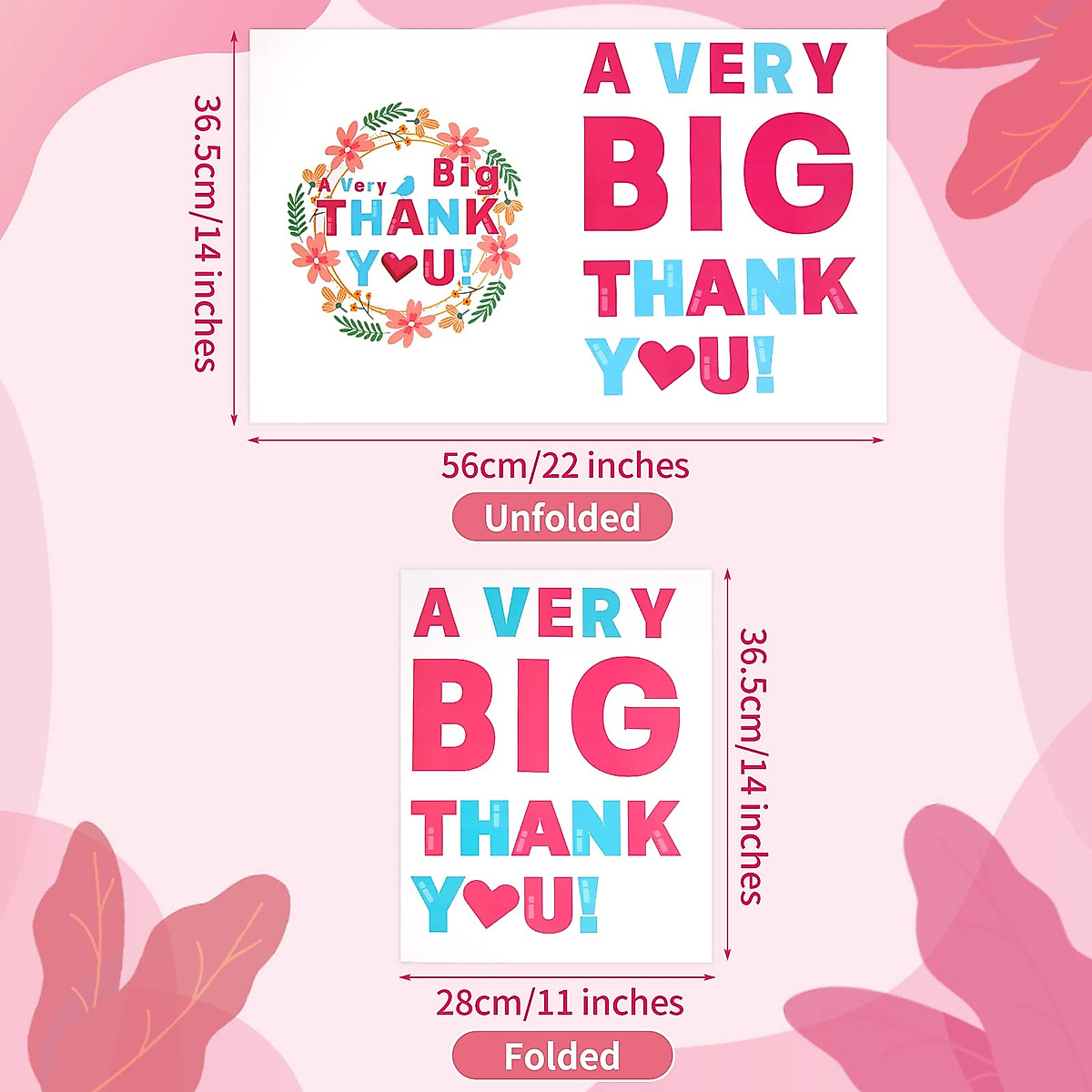 Giant Thank You Card with Envelope, 14 x 22 Inch Very Big Thank You Jumbo Greeting Card, Oversize Group Team Card Jumbo Message Greeting Cards for Wedding Graduation Baby Shower Party Gift (modern)