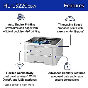 Brother HL-L3220CDW Wireless Compact Digital Color Printer with Laser Quality Output, Duplex and Mobile Device Printing | includes 4 Month Refresh Subscription Trial¹, Amazon Dash Replenishment Ready