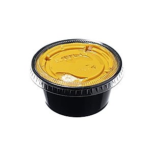 2 Oz Leak Proof Black Plastic Condiment Souffle Containers with Lids - Plastic Black Portion Cups with Plastic Lid Perfect for Sauces, Samples, Slime, Jello Shot, Food Storage (2 Ounce) (125)