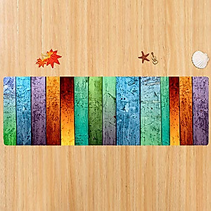 Colored Old Wooden Boards Print Memory Foam Bath Rugs and doormats Non Slip Absorbent Super Cozy Flannel Bathroom Rug Carpet 47x18 inches