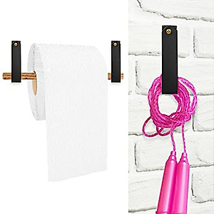 Abeillo 4 Pcs Leather Wall Hooks, Medium Leather Straps Hanger Towel Hook, Leather Strap Shelf Wall Hanging Strap Holder for Bathroom Kitchen Bedroom Nordic Boho Decor(Black)