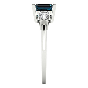 1.56ct SQ Emerald cut 3 stone Solitaire Royal Blue Topaz Wedding Bridal art deco Anniversary Ring 14k White Gold 9.25