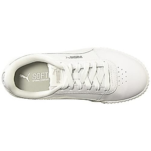 PUMA Womens Carina Leather Sneaker, PUMA Womens White-PUMA Womens White-PUMA Womens Silver, 6.5