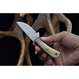 Knives Ranch Fixed Blade EDC Skinning Knife – Cattle Bone Handle – Heavy-duty Horizontal Carry Sheath (2006-B)