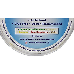 Queasy Drops | 3 Pack: 21 Drops Each | Drug Free & Gluten Free | Five Flavors: Green Tea with Lemon, Ginger, Raspberry, Banana & Cola 21 Count