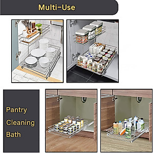AHNR Pull Out Cabinet Organizer, 2-Tier Under Sink Slide Out Cabinet Storage Shelf + 1-Tier Heavy Duty Slide Out Pantry Shelves