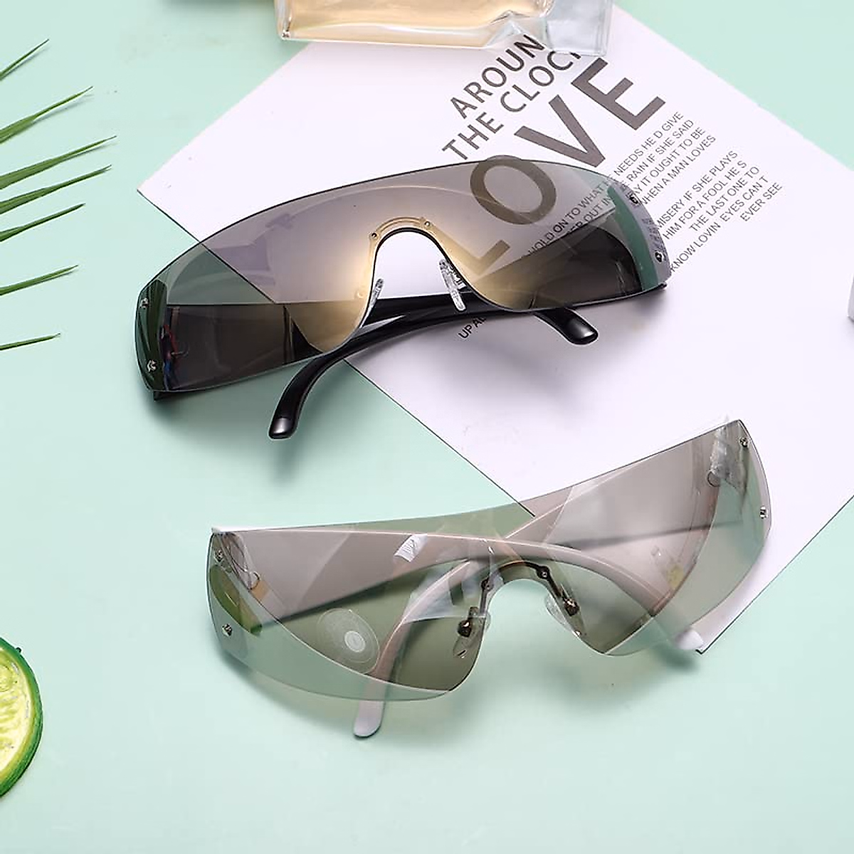 GUVIVI Y2K Sunglasses for Women Men Fashion Shield Rimless Wrap Around Sunglass Gradient Lens Y2K Trendy Sun Glasses