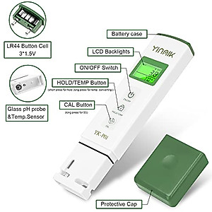 YINMIK YK-P01 pH Tester Digital pH Meter for Water Hydroponics, Accurate pH Temp Meter with ATC for Pool, Spa, Hot Tub, Indoor Plants, Drinking Water, Wine Beer Home Brewing, Aquarium