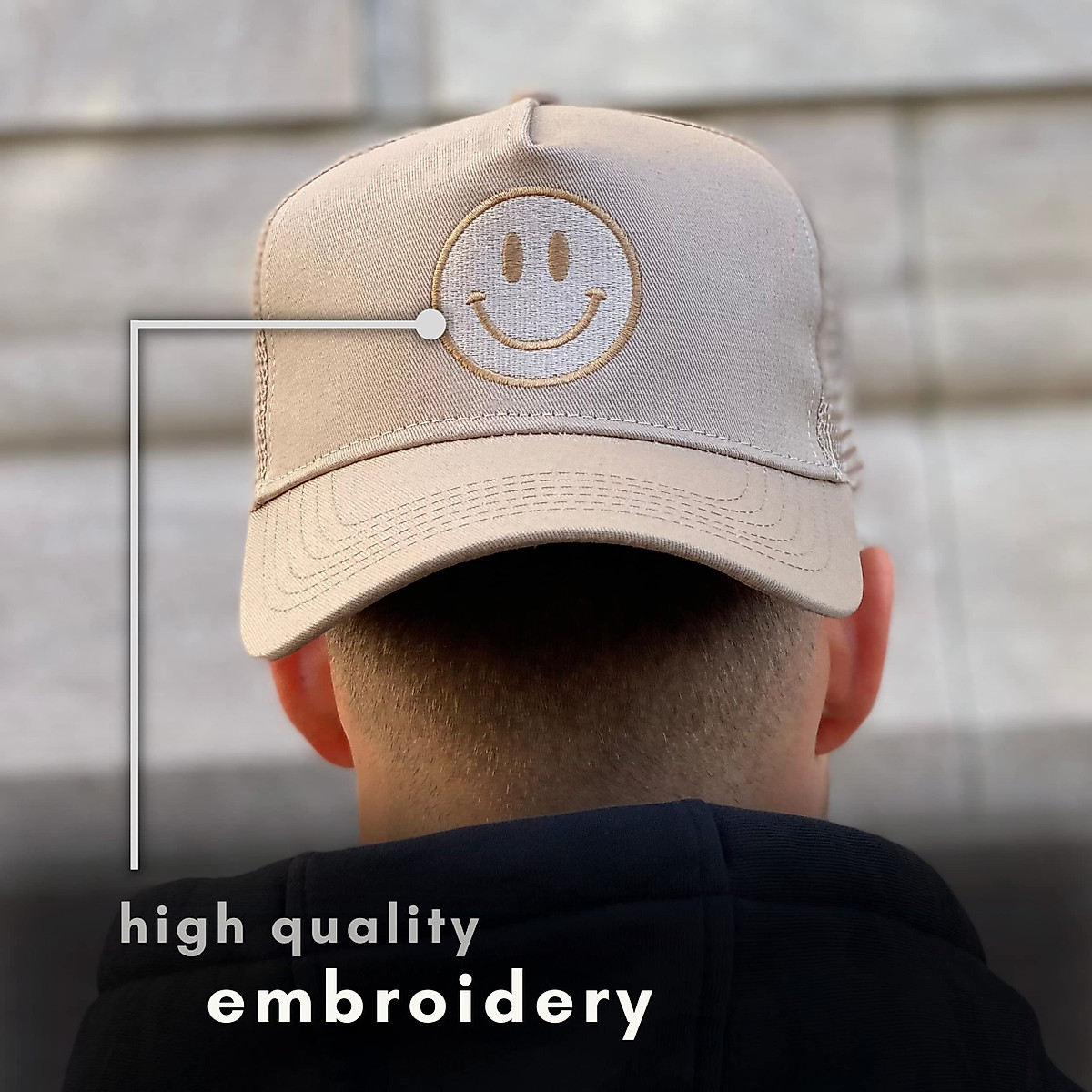 2-Pack Cotton Smiley Trucker Hats - Retro Unisex Baseball Caps, Tan & Black