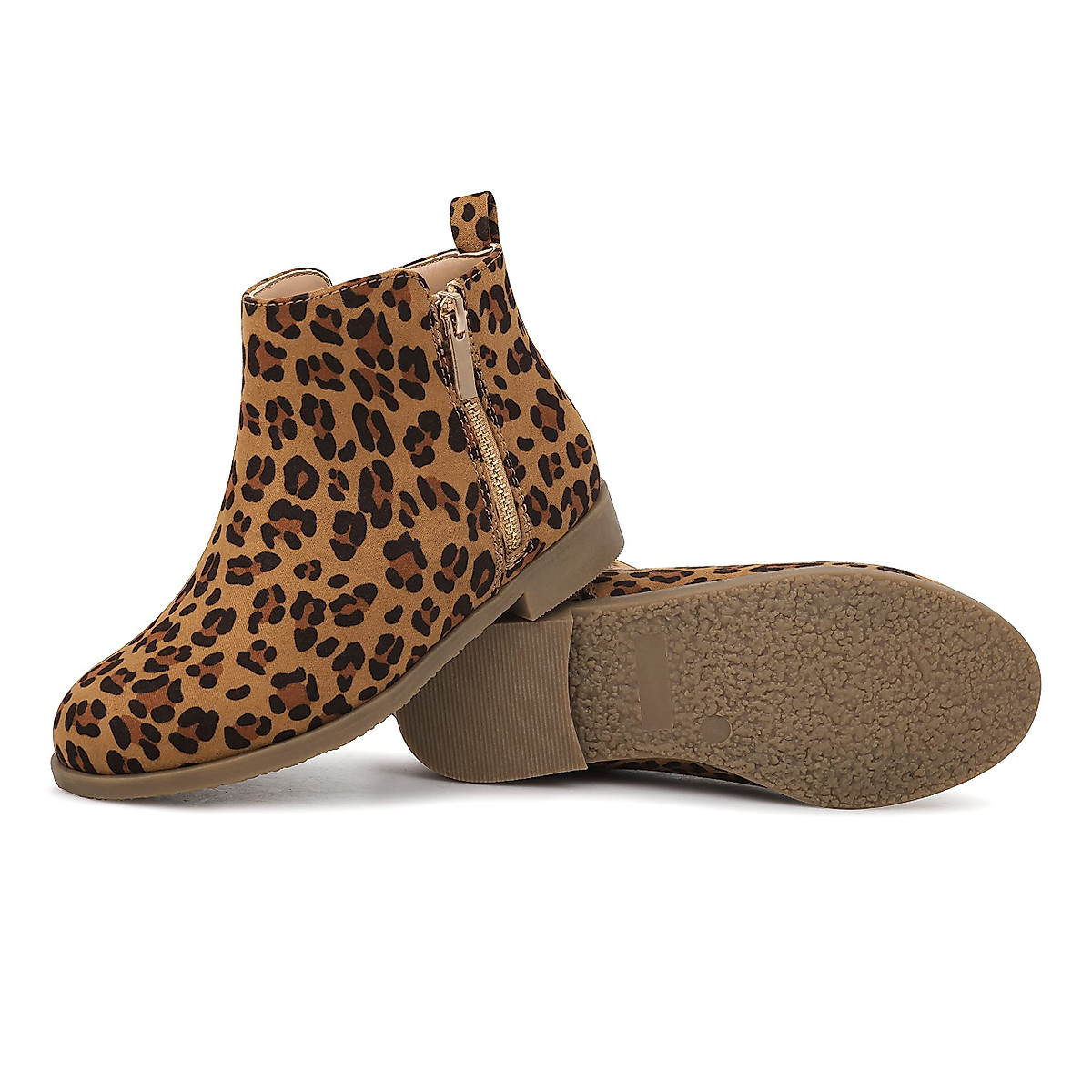 Harvest Land Girl Boots Kids Ankle Boots Warm Side Zipper Boots Low heel Short Booties Winter Snow Boots Anti-Slip Outdoor Shoes for Little Kids/Big Kids Leopard US1