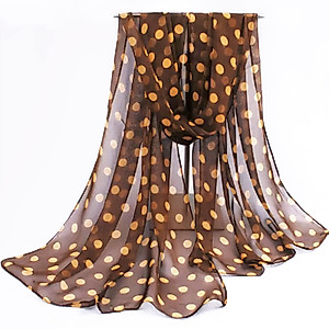 E-Clover 1950s Chiffon Scarf Long Polka Dot Scarfs Vintage 50s Sheer Neck Head Scarves Shawl for Women 80s Costumes Outfit Brown