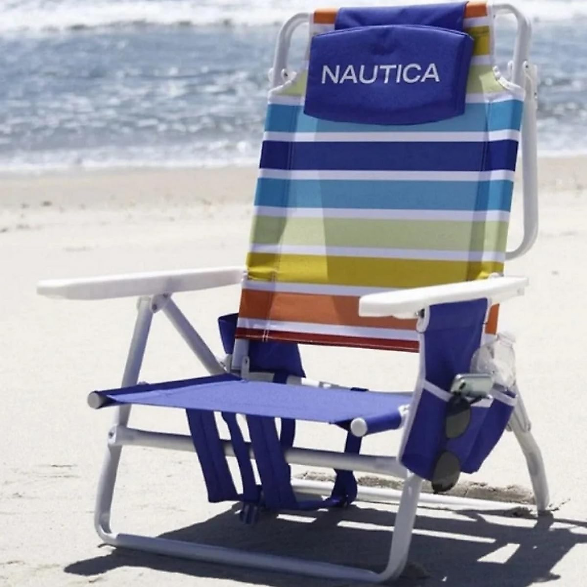 Nautica 5-Position Lay Flat Backpack Beach Chair Rainbow Stripe
