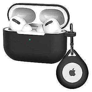 Airpod Pro Case Airtag Holder Air tag Pros Case Cover with Keychain,Shock-Proof Silicone Cover for Apple AirPods Pro, Case for Airtags Tracker,Christmas Stocking Stuffer Filler Black