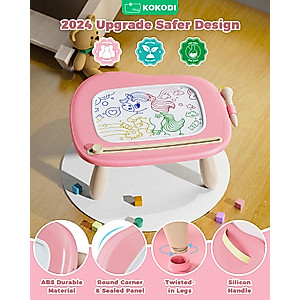 KOKODI Toys Gifts for 1 2 3 Years Old Girl, Sturdy Magnetic Drawing Board Sketch Doodle Pad, Educational Learning Birthday Easter Gifts Basket Stuffers for Kids Toddler - Left Hands Friendly