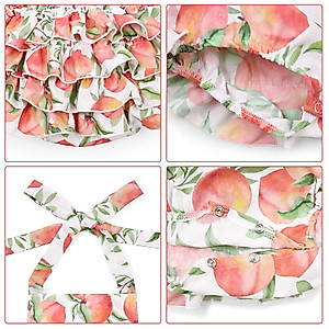 Eunikroko Peach First Birthday Outfit with Headband Baby Girls Sleeveless Ruffle Romper Backless Jumpsuit Summer Outfits Clothes 12-18 Months