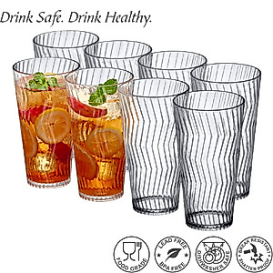 Amazing Abby - Stream - 24-Ounce Plastic Tumblers (Set of 8), Plastic Drinking Glasses, All-Clear High-Balls, Reusable Plastic Cups, Stackable, BPA-Free, Shatter-Proof, Dishwasher-Safe