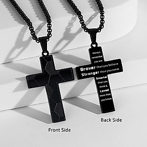 HattiDoris Soccer Cross Necklace for Men Inspirational Bible Verse Cross Pendant Stainless Steel Chain 22+2 inch Soccer Sports Jewelry Soccer Gift for Men (B-Brave Strong)