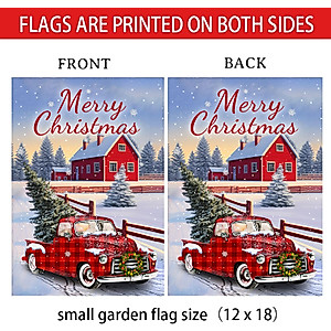 4SEASONS POD Merry Christmas Flag, Set 2 Merry Christmas Red Truck House Flag 28x40 and Christmas Garden Flag 12x18 Double Side, Winter Decorations Flag for Holiday Yard Lawn Outdoor Décor