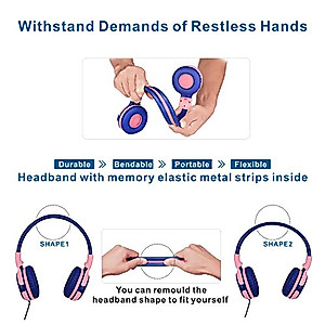 SIMOLIO Kids Headphones with Microphone, Headphones for Girls with 75dB,85dB,94dB Volume Limited & Share Jack, Durable Children Headphones, On-Ear Kids Headset for School/Plane Travel/Gift (Pink)