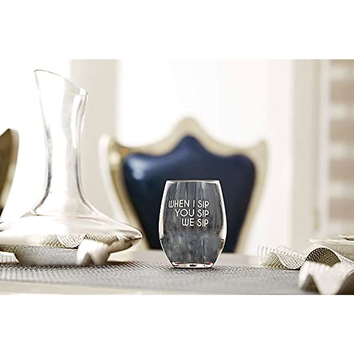 Lushy Wino – When I Sip, You Sip, We Sip. Cute, Novelty, Etched Stemless 16-Ounce Wine Glass with Funny Sayings in Gift Box