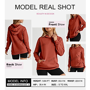 SHEWIN Womens Sweatshirts Casual Long Sleeve Fleece Hooded Pullover Sweatshirt Lightweight Cute Fall Tops Outfits Loose Hoodies for Women,US 12-14(L),Orange