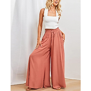 Yidarer Women's Casual Beach Palazzo Pants Flowy Wide Leg Lounge Pants with Pockets(Orange-XL)