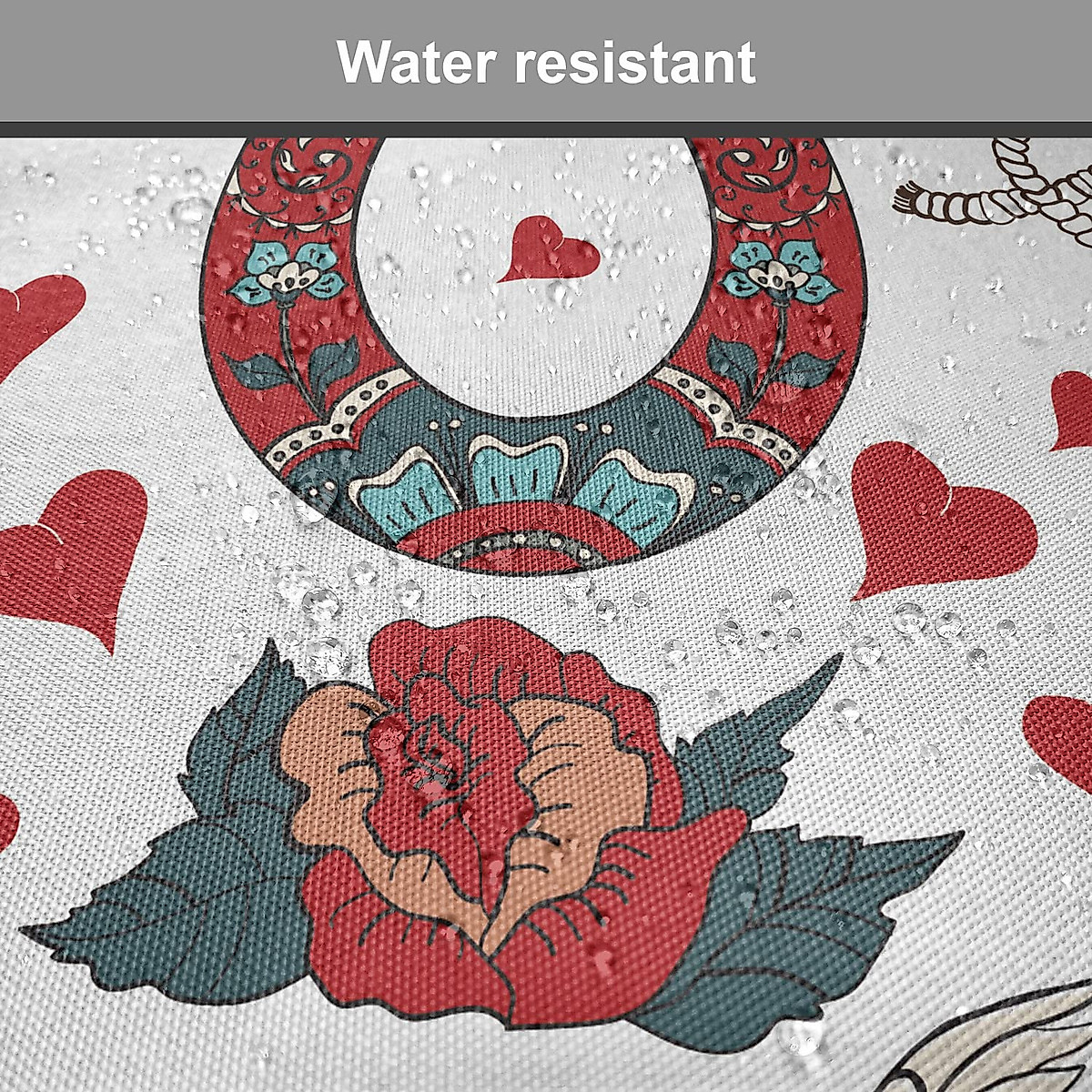 Lunarable Horseshoe Chair Seating Cushion Set of 12, Horseshoe with Rose Swallow Hearts Foral Ornamental Tattoo Style Art, Anti-Slip Seat Padding for Kitchen & Patio, 16"x16", Blue Grey and Ruby