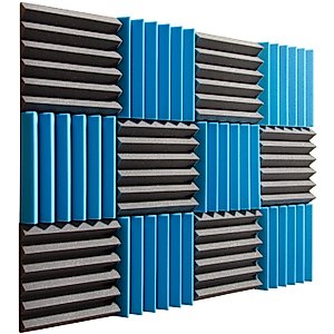 Pro Studio Acoustics - Blue/Charcoal - 12"x12"x2" Acoustic Wedge Foam Absorption Soundproofing Tiles - 12 Pack