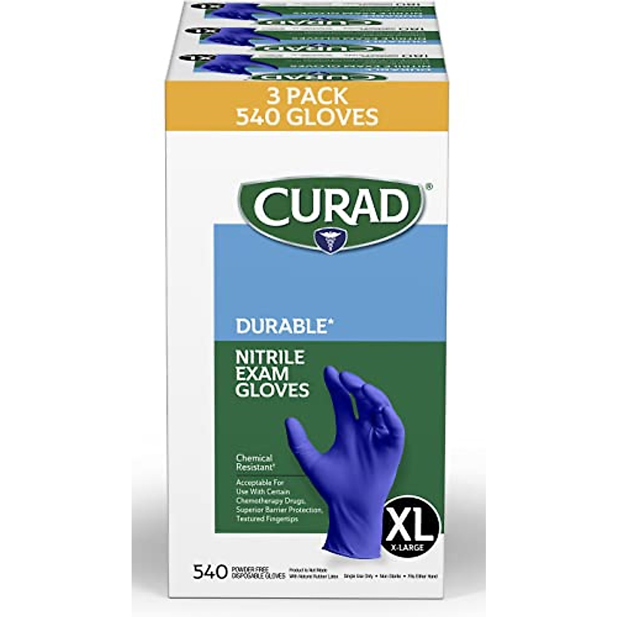 Curad Nitrile Exam Gloves, Durable, Powder Free, Chemical Resistant, X-Large, 540 Count